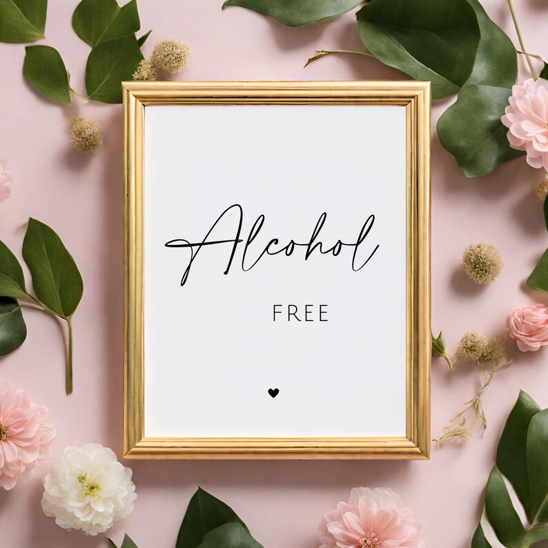Minimalist Alcohol Free Sign, Printable Wedding Drinks Bar Table Decor ...