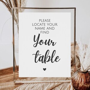 Find Your Table Sign, Please Find Your Seat, Locate Your Name, Place ...
