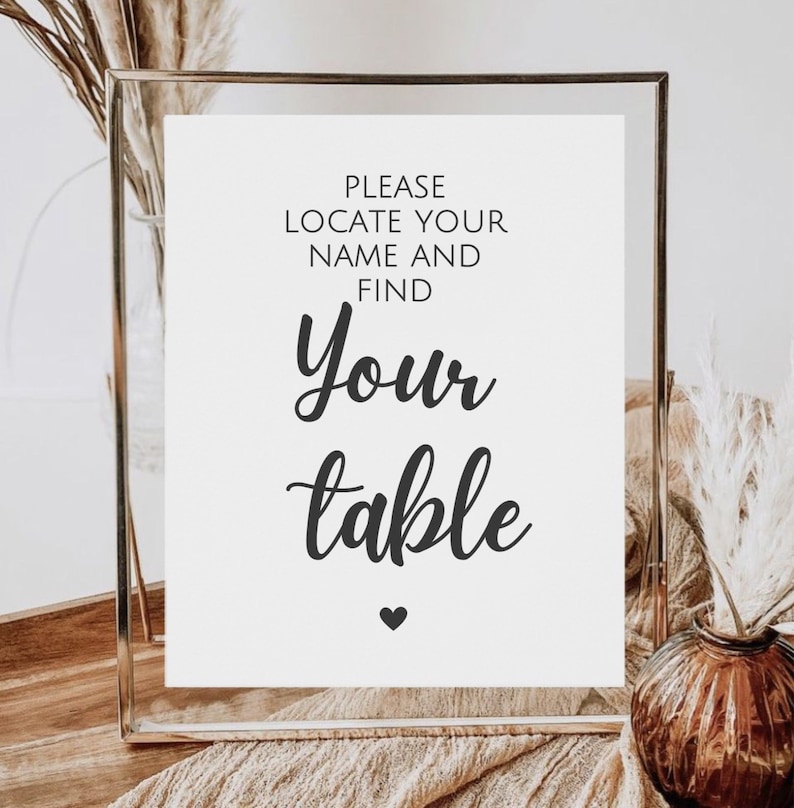Find Your Table Sign, Please Find Your Seat, Locate Your Name, Place ...