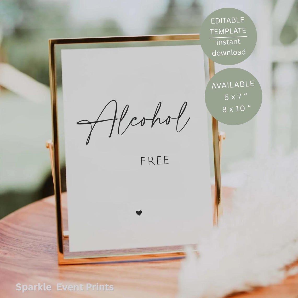 Minimalist Alcohol Free Sign, Printable Wedding Drinks Bar Table Decor ...