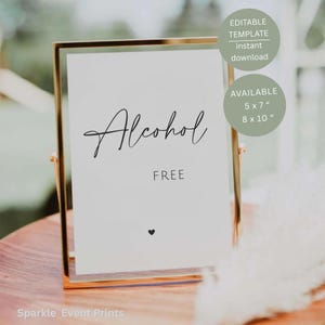 Minimalist Alcohol Free Sign, Printable Wedding Drinks Bar Table Decor ...