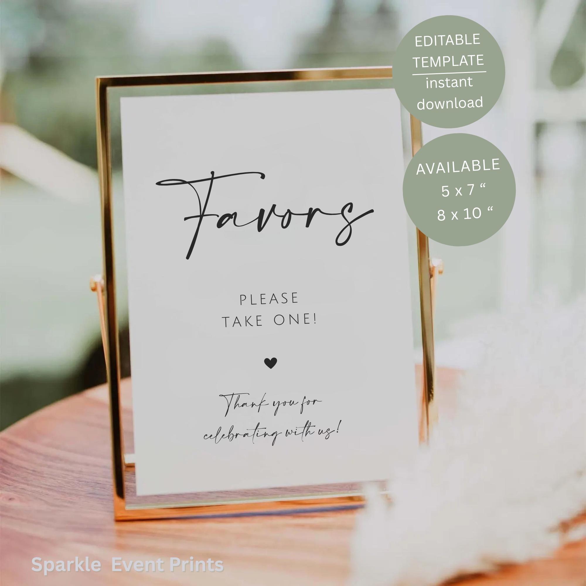 Minimalist Favors Sign, Please Take One, Printable Wedding Table Decor ...