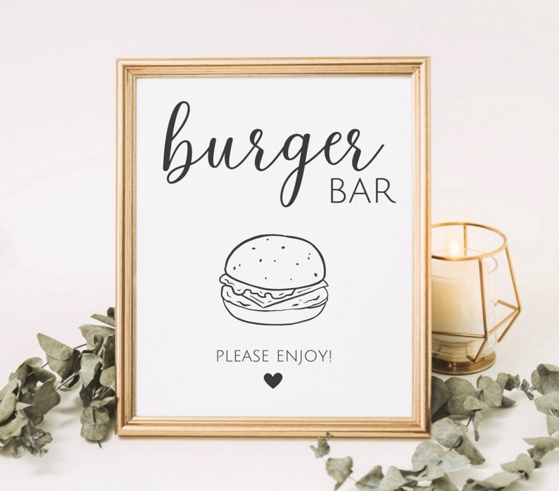 Burger Bar Sign, Wedding Food Sign, Party Burger Bar Sign, Burger Sign ...