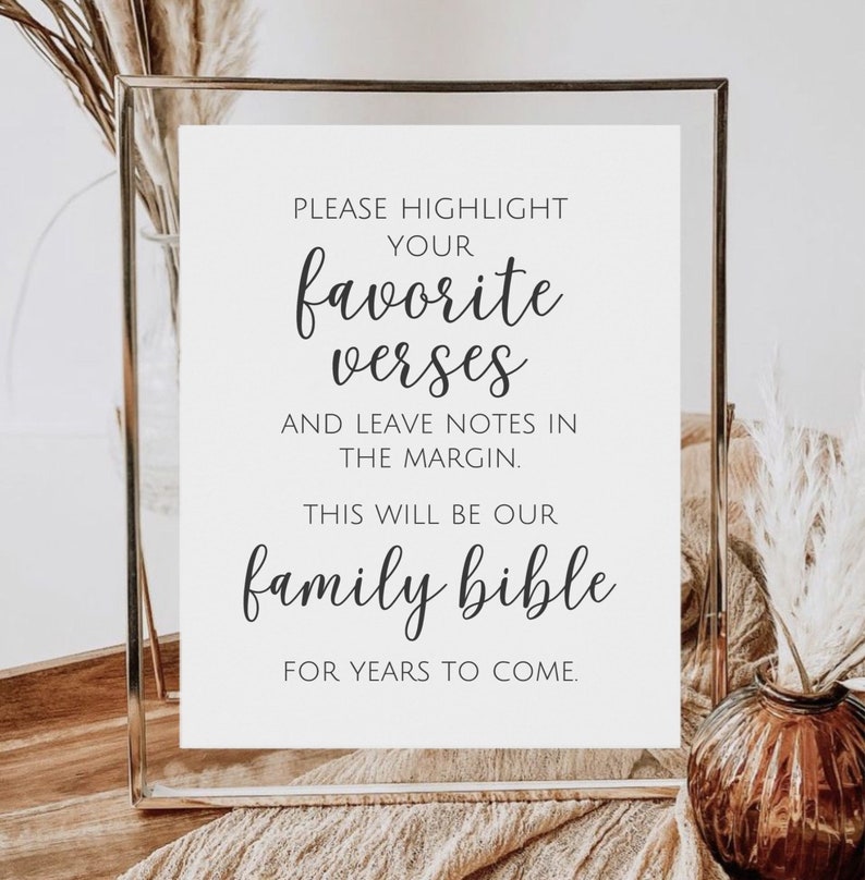 Please Highlight Your Favorite Verses Sign, Wedding Bible Guestbook ...