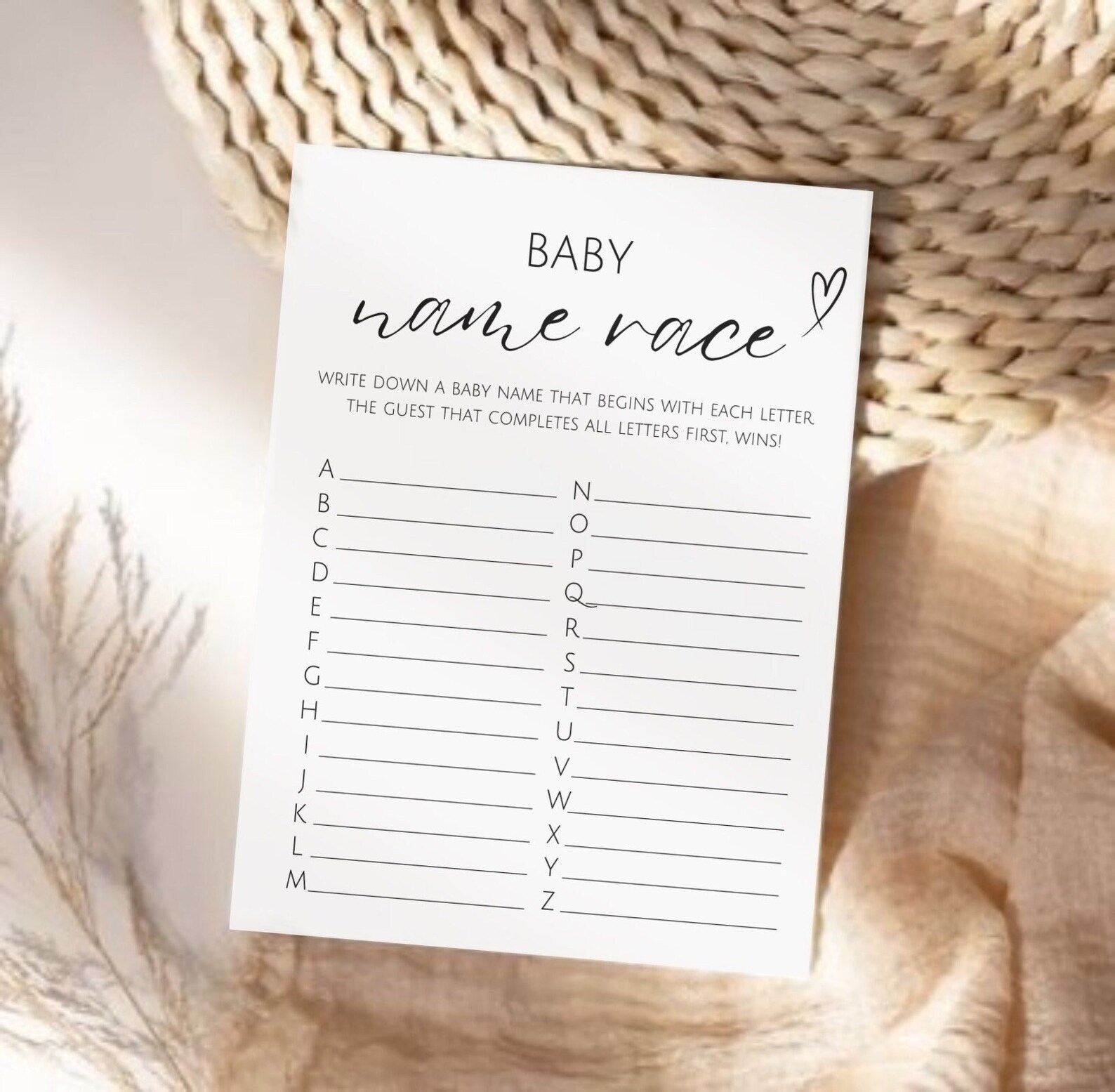 Baby Name Race Game, Alphabet Baby Name Game, Minimalist Baby A-Z Name ...