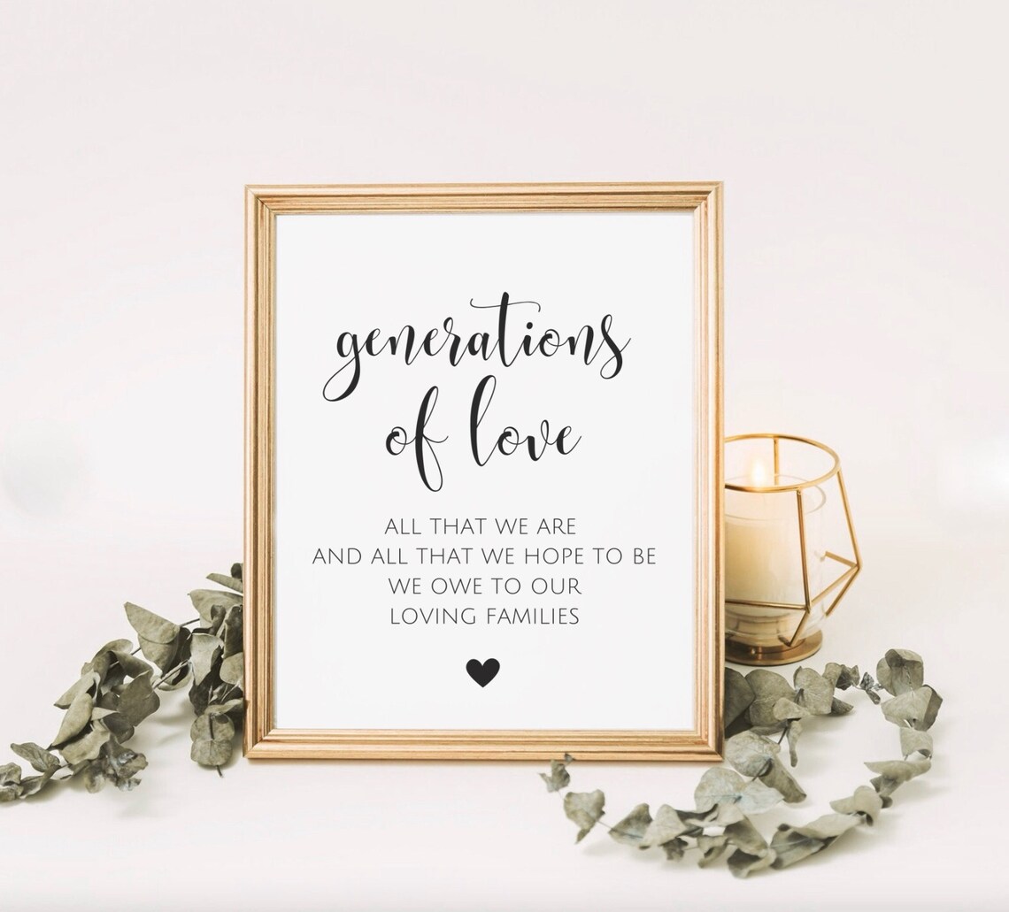 Generations of Love Sign, Minimalist Printable Wedding Table Sign,all ...