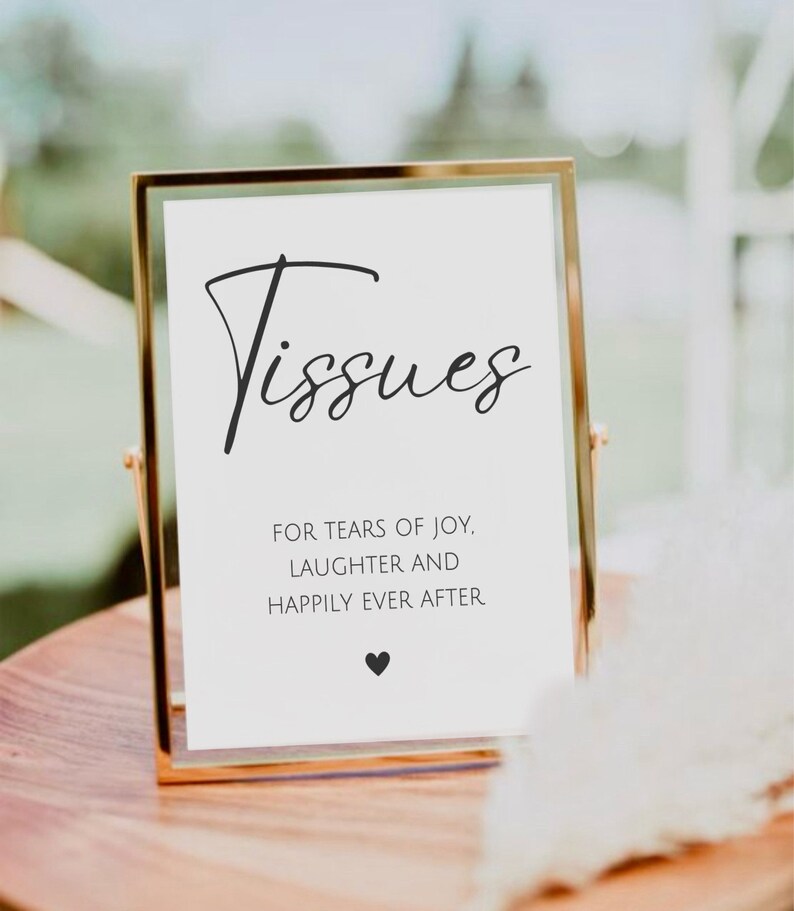Minimalist Tissues Sign, Wedding Table Sign, for Tears of Joy Laughter ...