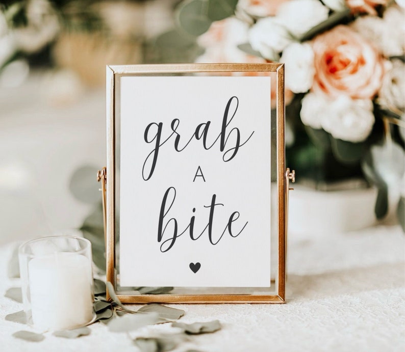 Grab a Bite Sign, Food Table Sign, Buffet Table Sign, Wedding Reception ...