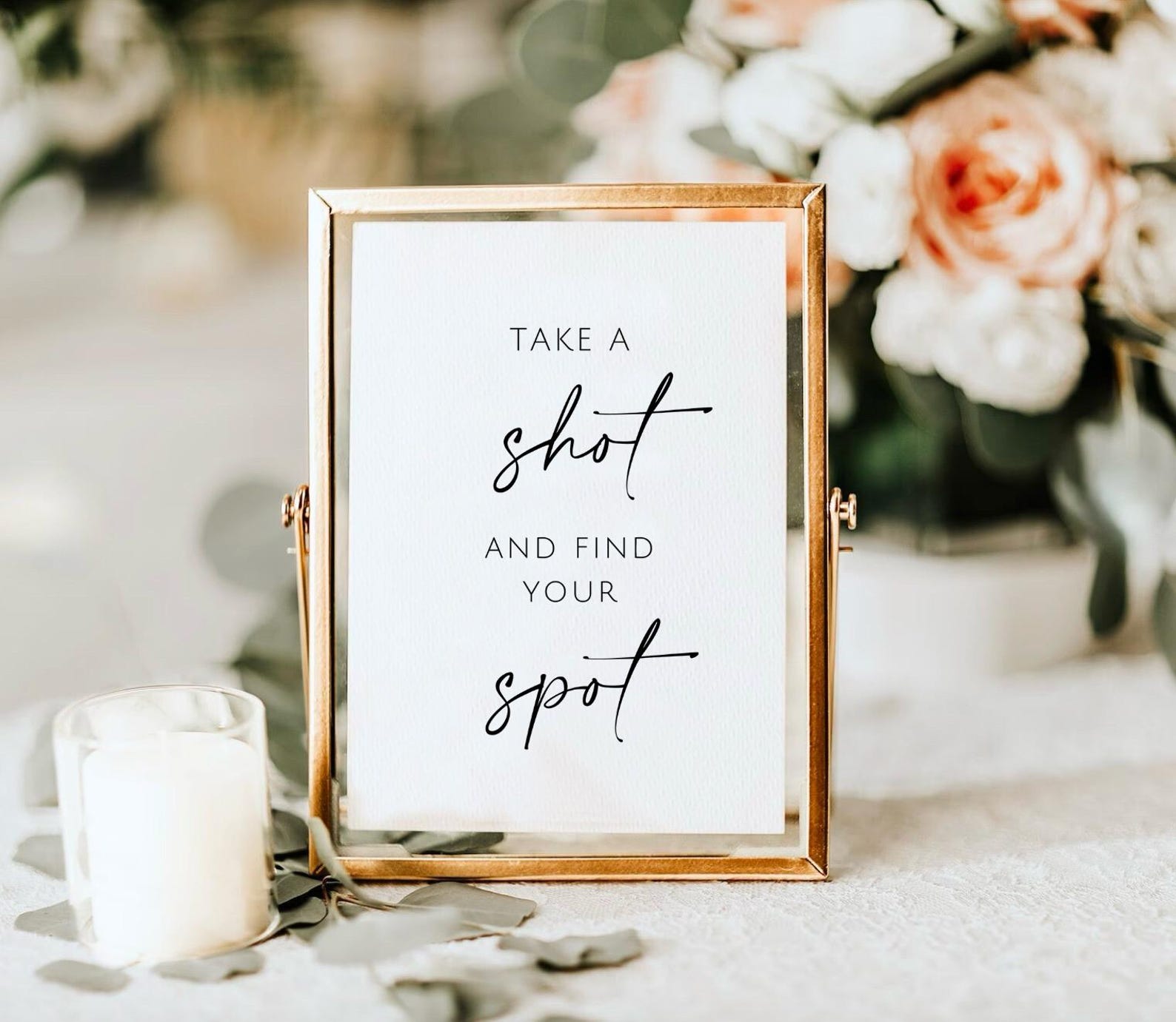 Minimalist Take a Shot and Find Your Spot Sign , Printable Wedding ...