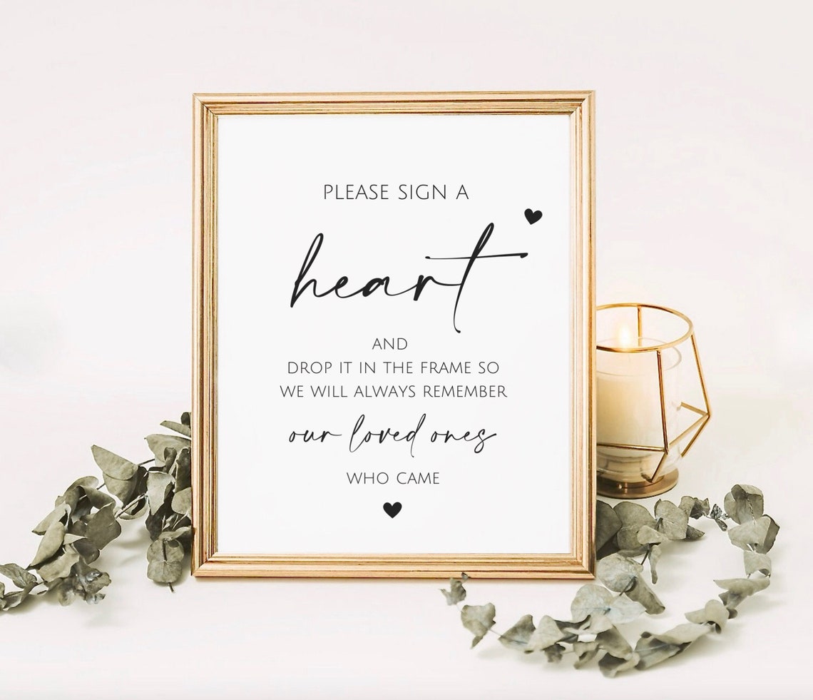 Please Sign A Heart Sign, Drop It in the Frame Sign, Heart Guestbook ...