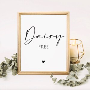 Minimalist Dairy Free Sign, Wedding Dairy Free Table Sign, Dairy Free ...