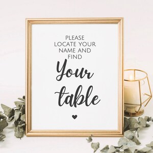 Find Your Table Sign, Please Find Your Seat, Locate Your Name, Place ...