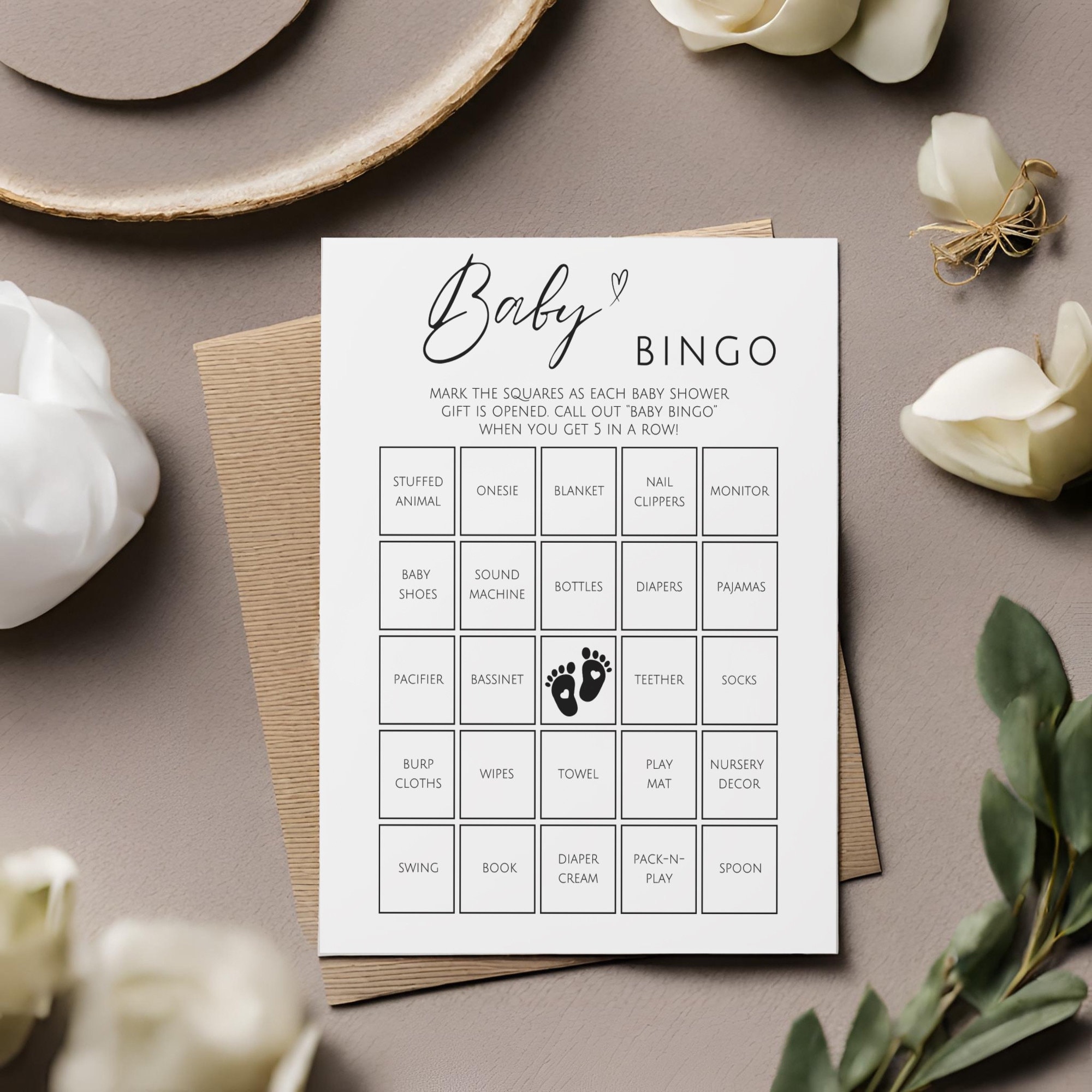 Minimalist Baby Bingo, Script Baby Shower Game, Printable Bingo Card ...