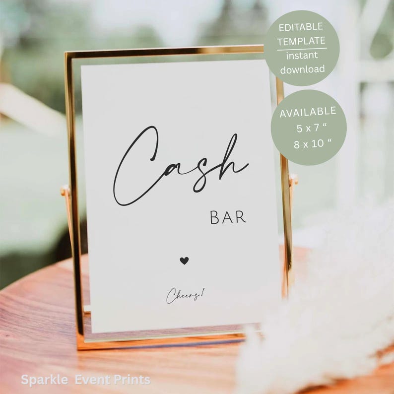 Minimalist Cash Bar Sign, Printable Wedding Drinks Table Decor ...