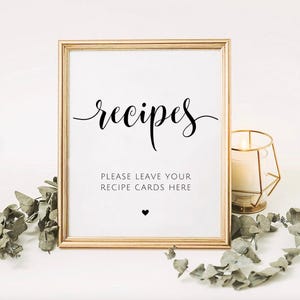 Recipe Card Sign, Wedding Recipe Card, Bridal Shower Recipe Card Sign ...