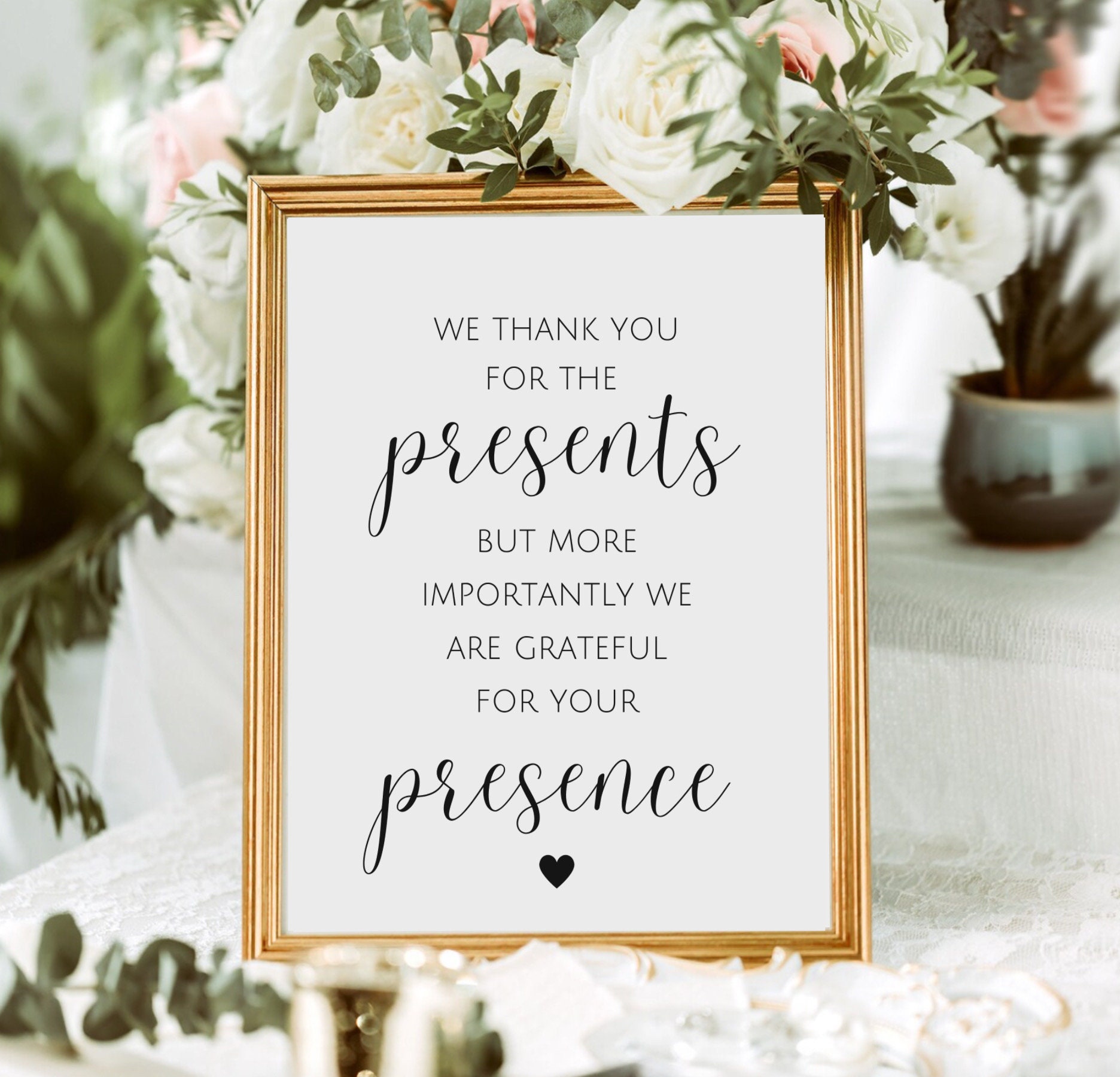 We Thank You for the Presents Sign, Minimalist Wedding Cards and Gifts ...