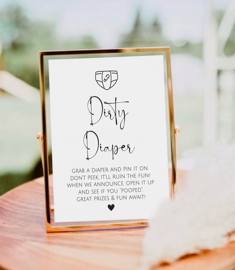 Dirty Diaper Game, Minimalist Baby Shower Game Sign, Baby Shower ...