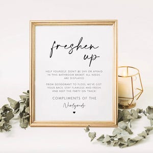 Minimalist Freshen up Sign, Wedding Bathroom Sign, Bathroom Basket Sign ...