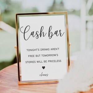 Minimalist Cash Bar Sign, Wedding Cash Bar Sign, Funny Wedding Bar ...
