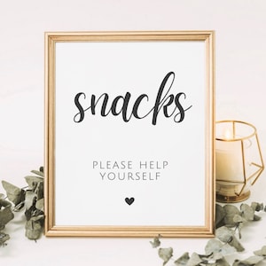 Snacks Sign, Snack Bar Sign, Wedding Food Bar Sign, Grazing Table Sign ...