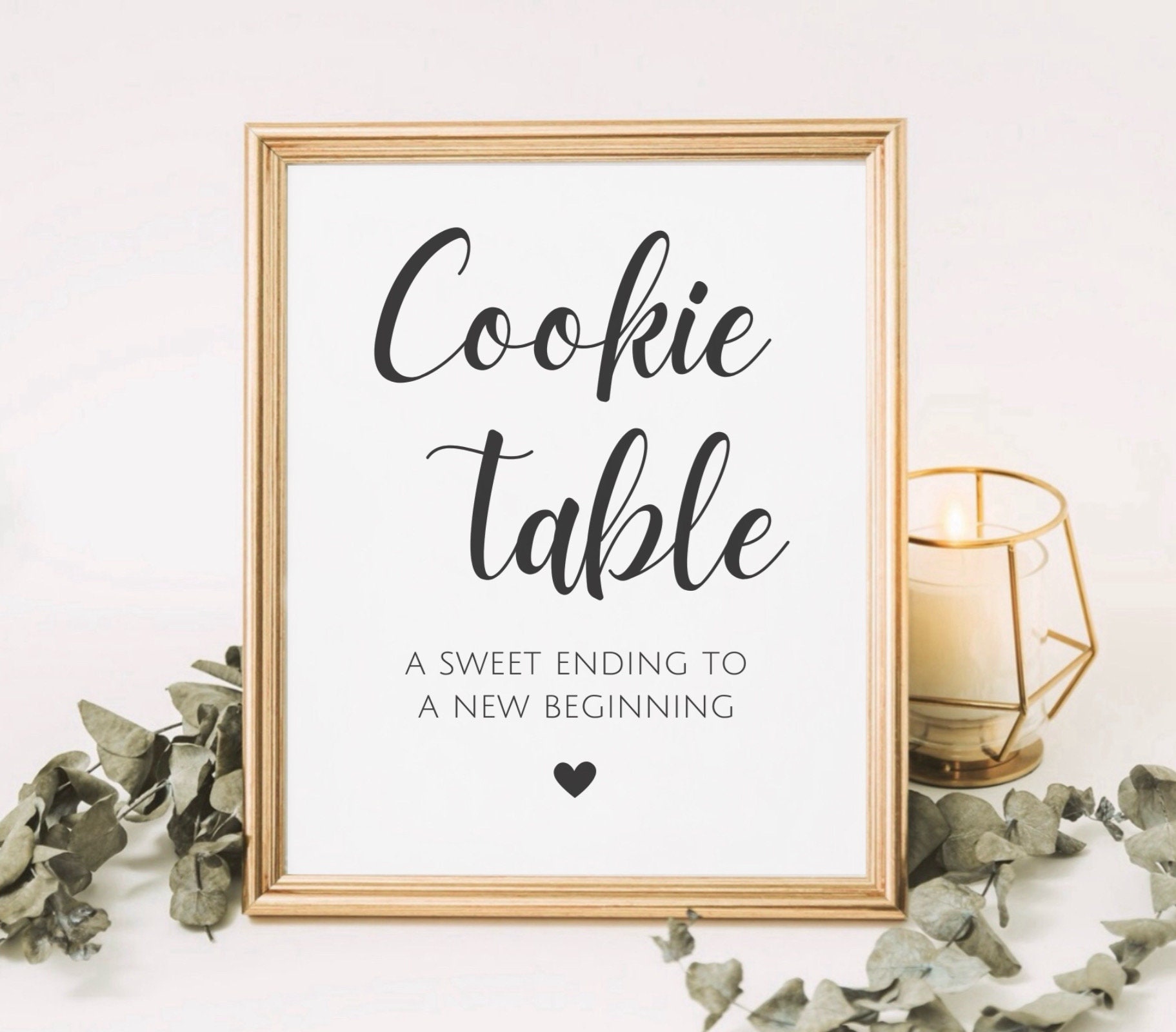 Cookie Table Sign, A Sweet Ending to A New Beginning, Wedding Dessert ...