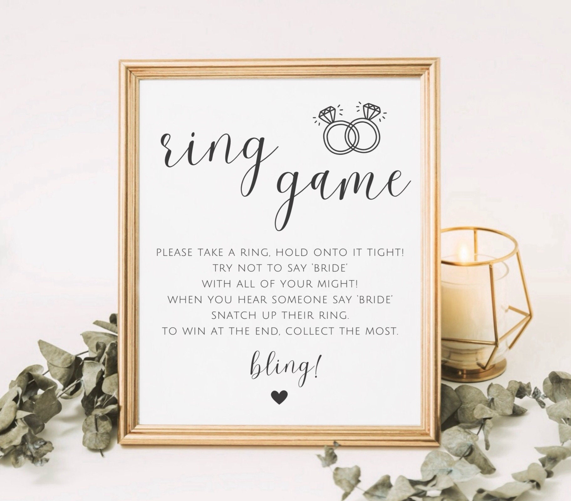 Minimalist Ring Game Sign, Bridal Shower Ring Hunt, Bridal Shower Game ...