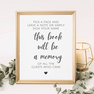 This Book Will Be A Memory Sign, Minimalist Wedding Memory Book Sign ...