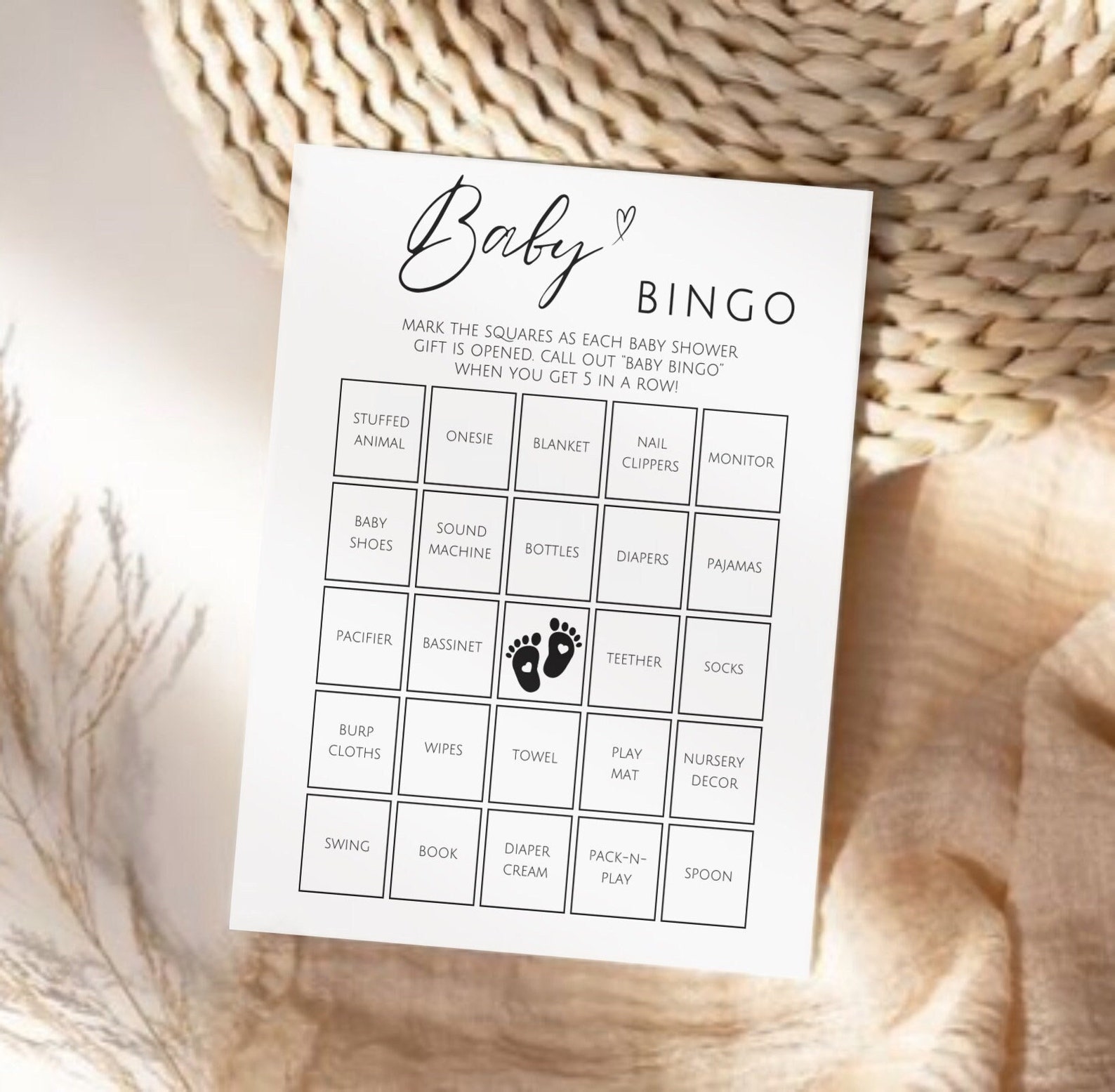Minimalist Baby Bingo, Script Baby Shower Game, Printable Bingo Card ...