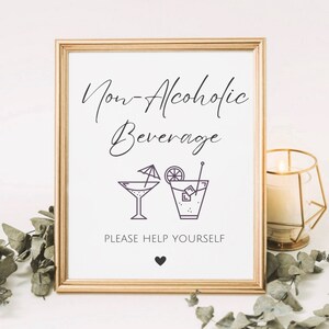 Non-alcoholic Beverage Sign, Wedding Bar, Party Drink Sign, Wedding ...