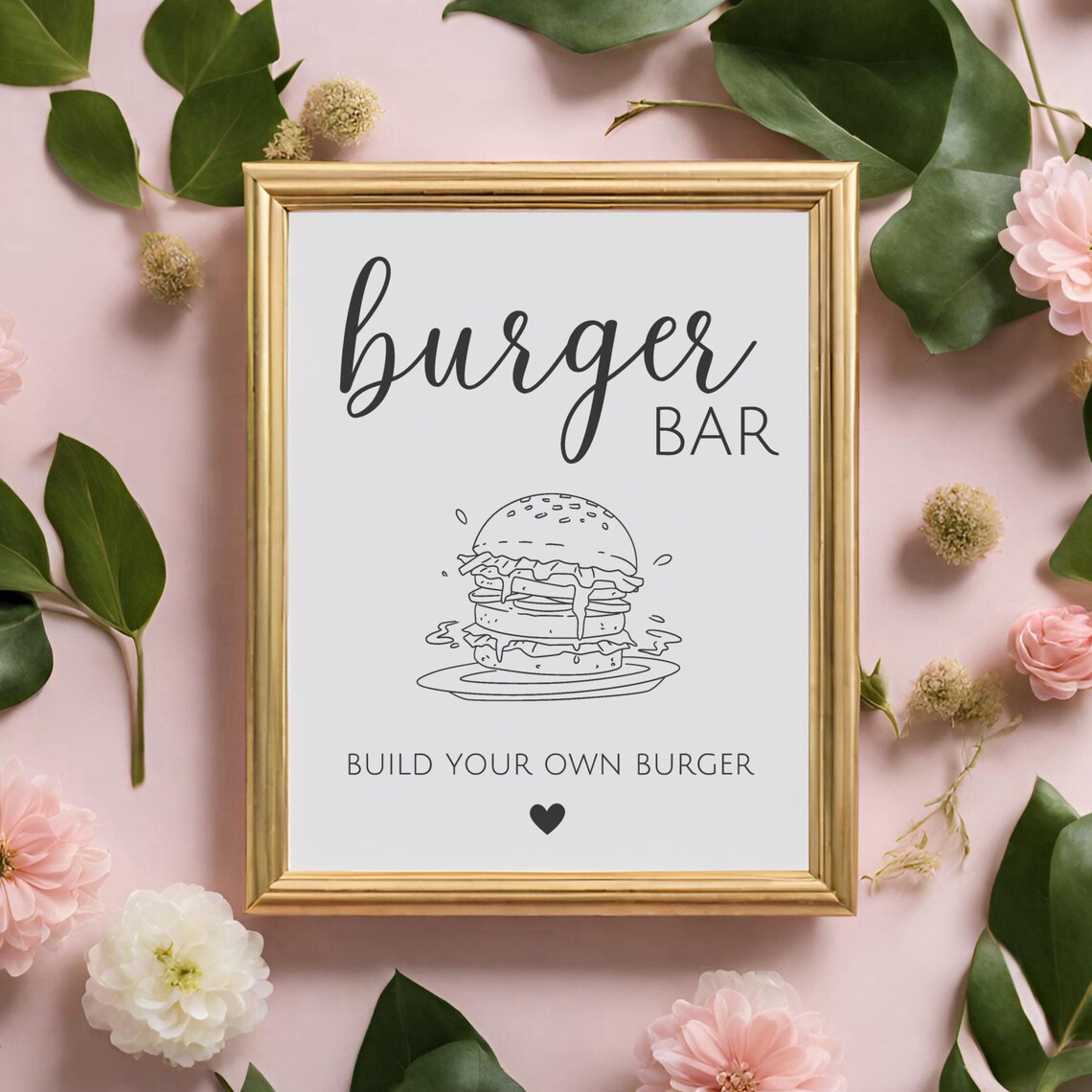 Burger Bar Sign, Build Your Own Burger, Wedding Food Sign, Food Station ...