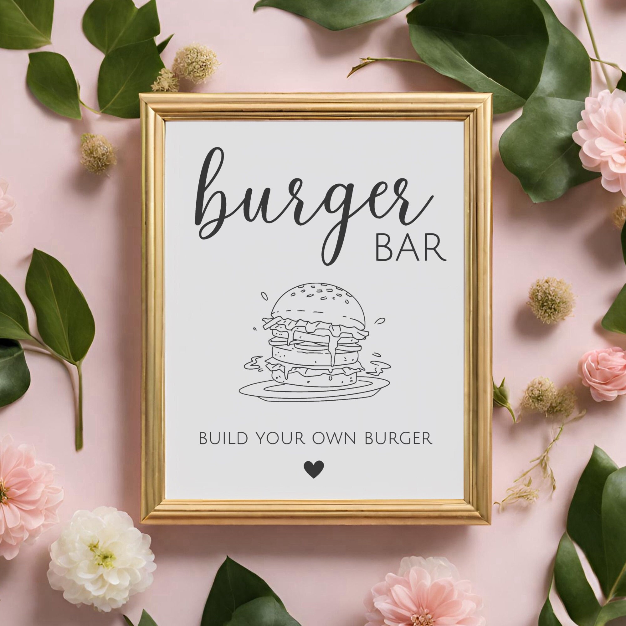 Burger Bar Sign, Build Your Own Burger, Wedding Food Sign, Food Station ...