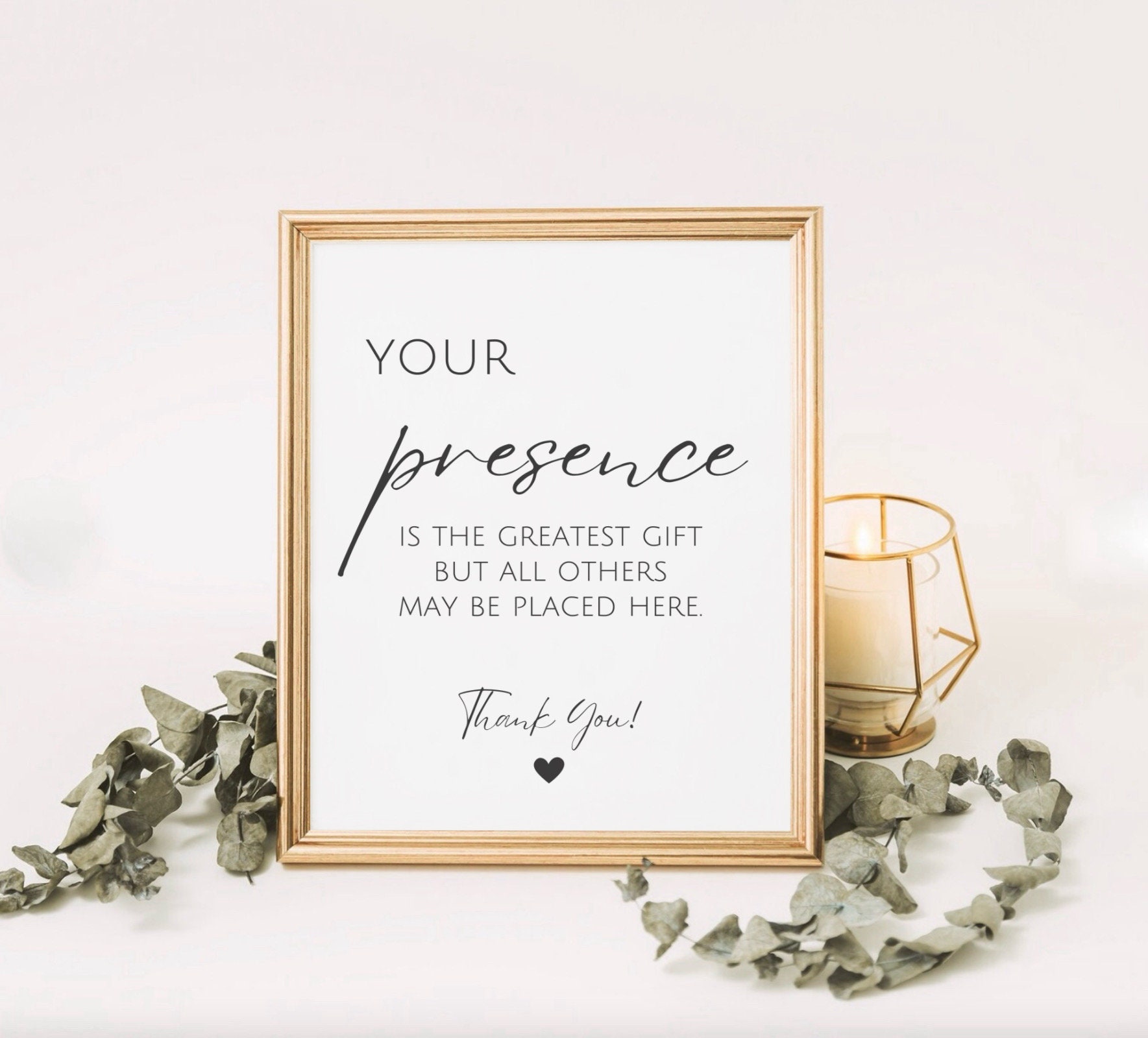Your Presence is the Greatest Gift Sign, Minimalist Wedding Cards and ...