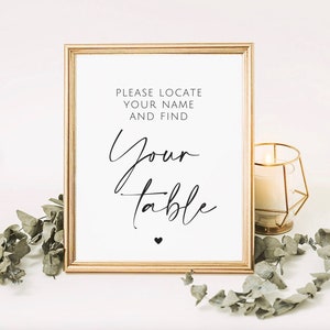 Find Your Table Sign, Please Find Your Seat, Locate Your Name, Place ...