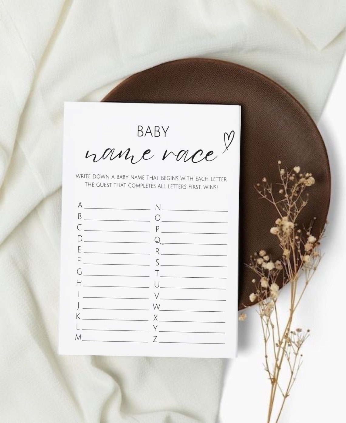 Baby Name Race Game, Alphabet Baby Name Game, Minimalist Baby A-Z Name ...