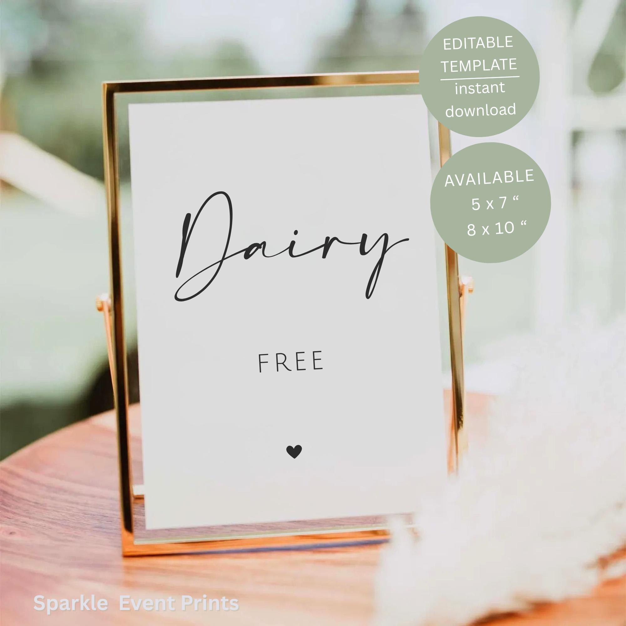 Minimalist Dairy Free Sign, Printable Wedding Allergy Notice Table ...