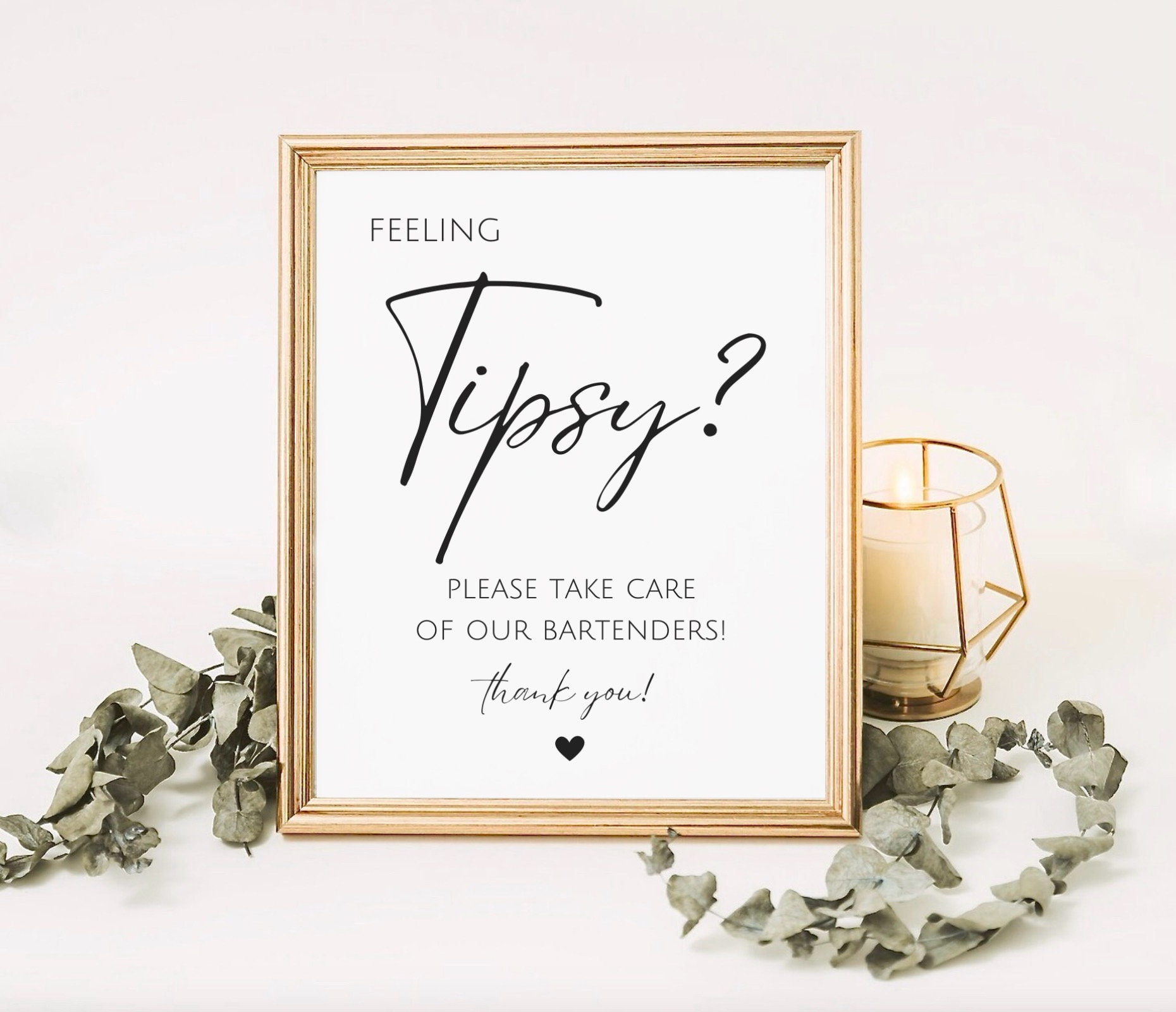 Feeling Tipsy Sign, Modern Bartender Tips Template, Wedding Bartender ...