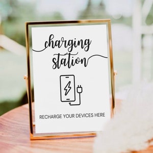 Charging Station Sign, Minimalist Wedding Phone Charging Station, Power ...