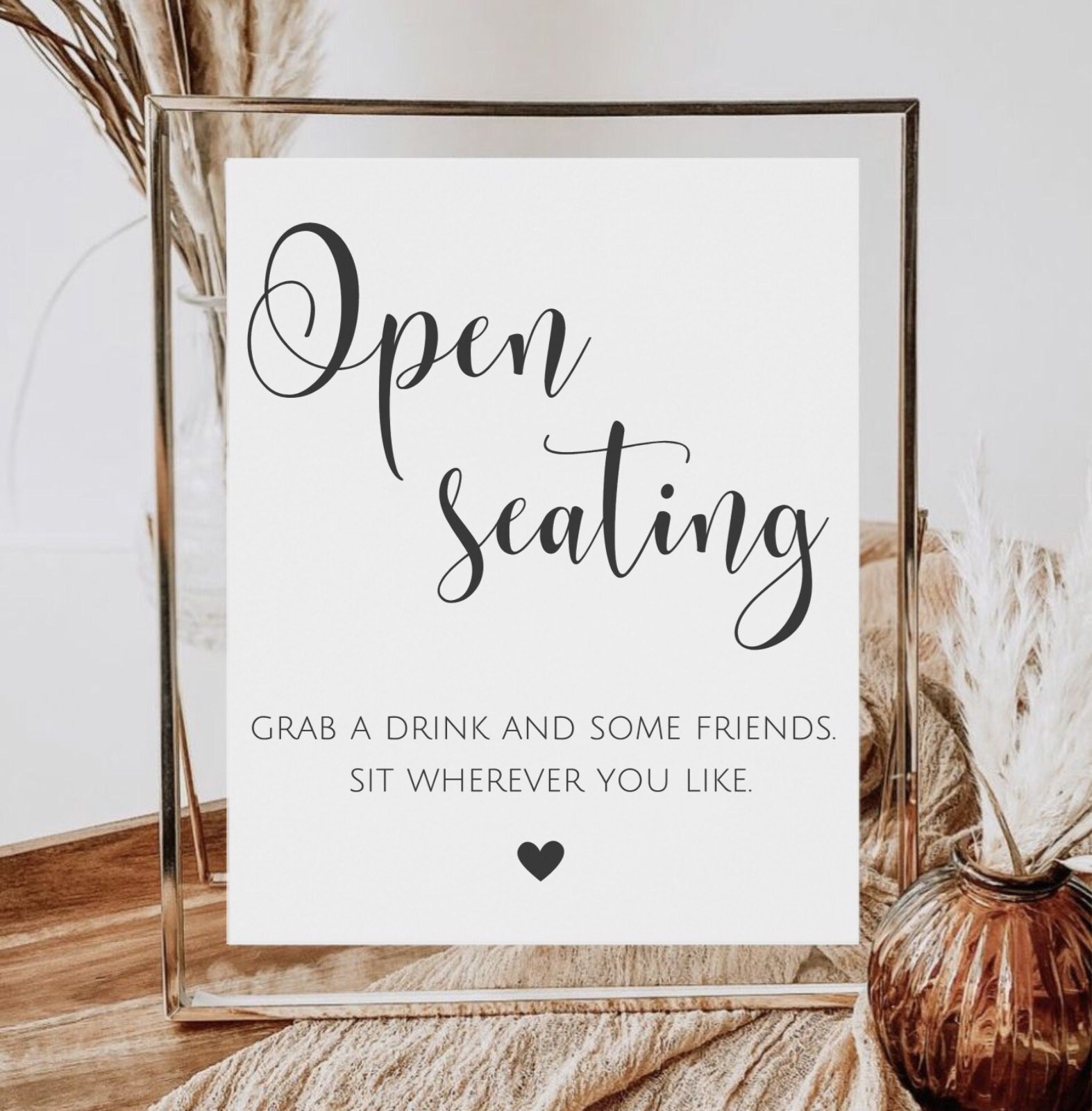 Minimalist Open Seating Sign, Wedding Printable No Assigned Seats Sign ...