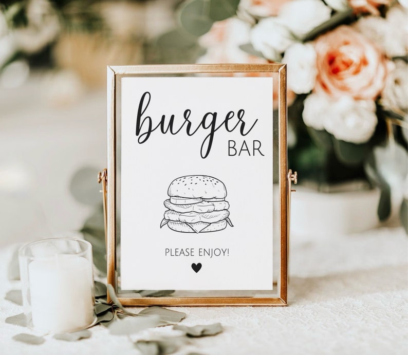 Burger Bar Sign, Wedding Food Sign, Party Burger Bar Sign, Burger Sign ...