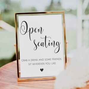 Minimalist Open Seating Sign, Wedding Printable No Assigned Seats Sign ...