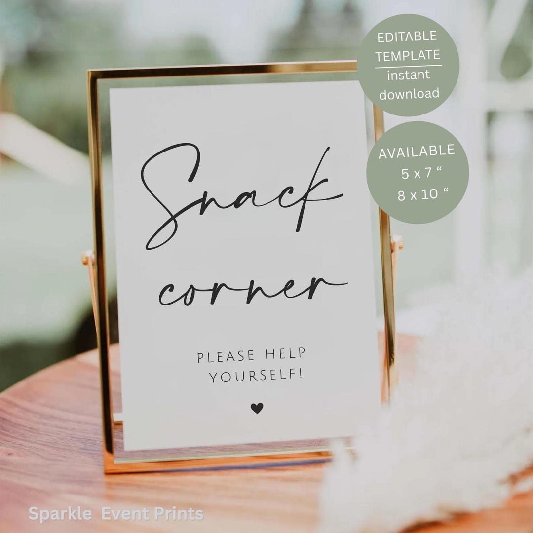 Snack Corner Sign, Wedding Buffet Food Bar, Printable Wedding Table ...