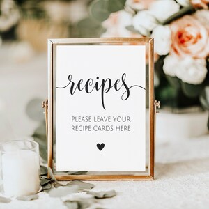 Recipe Card Sign, Wedding Recipe Card, Bridal Shower Recipe Card Sign ...