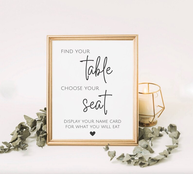 Find Your Table Sign, Please Find Your Seat Sign, Place Card Sign ...