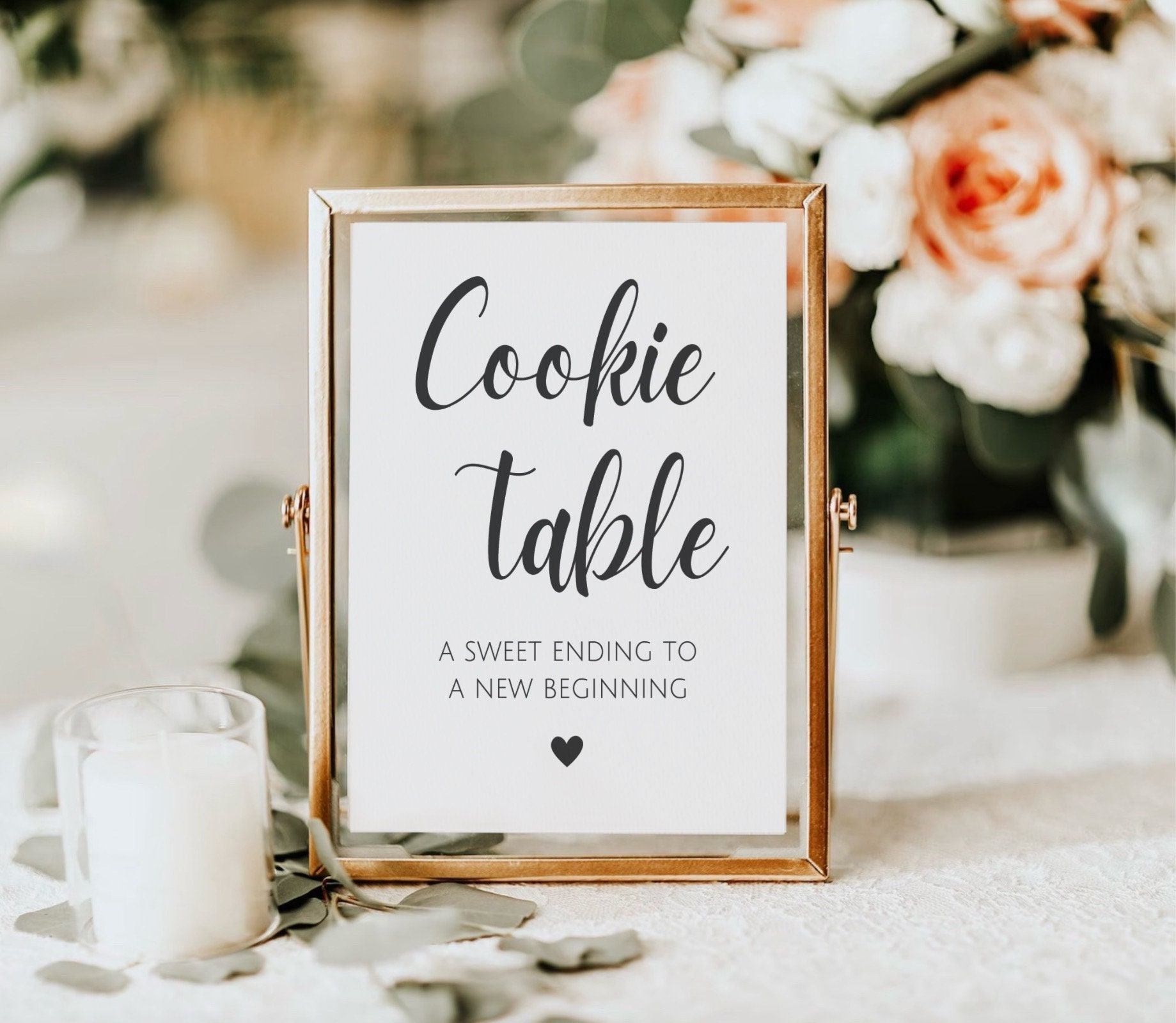 Cookie Table Sign, A Sweet Ending to A New Beginning, Wedding Dessert ...