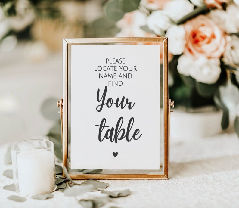 Find Your Table Sign, Please Find Your Seat, Locate Your Name, Place ...