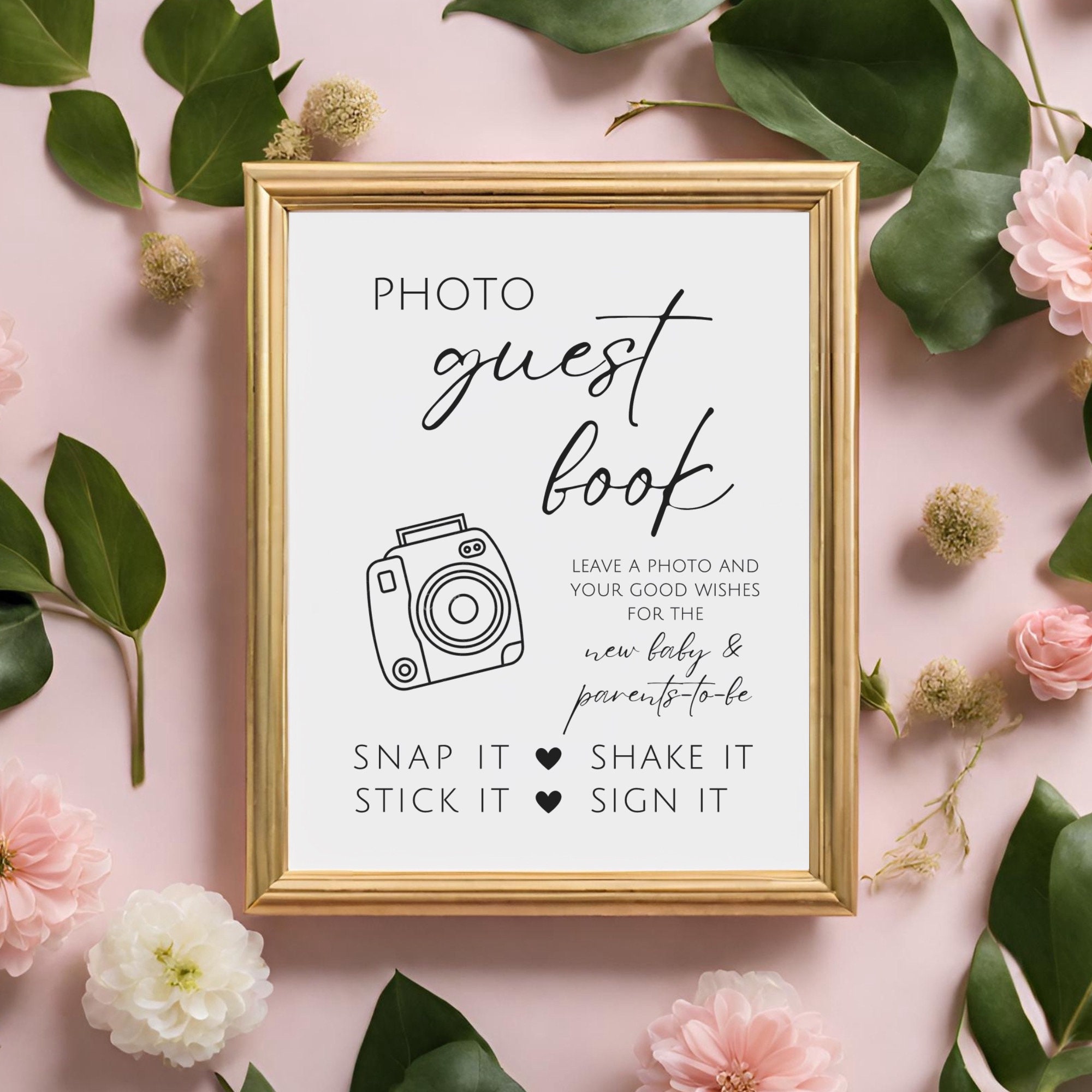 Minimalist Polaroid Photo Guest Book Sign, Baby Shower Polaroid Book ...