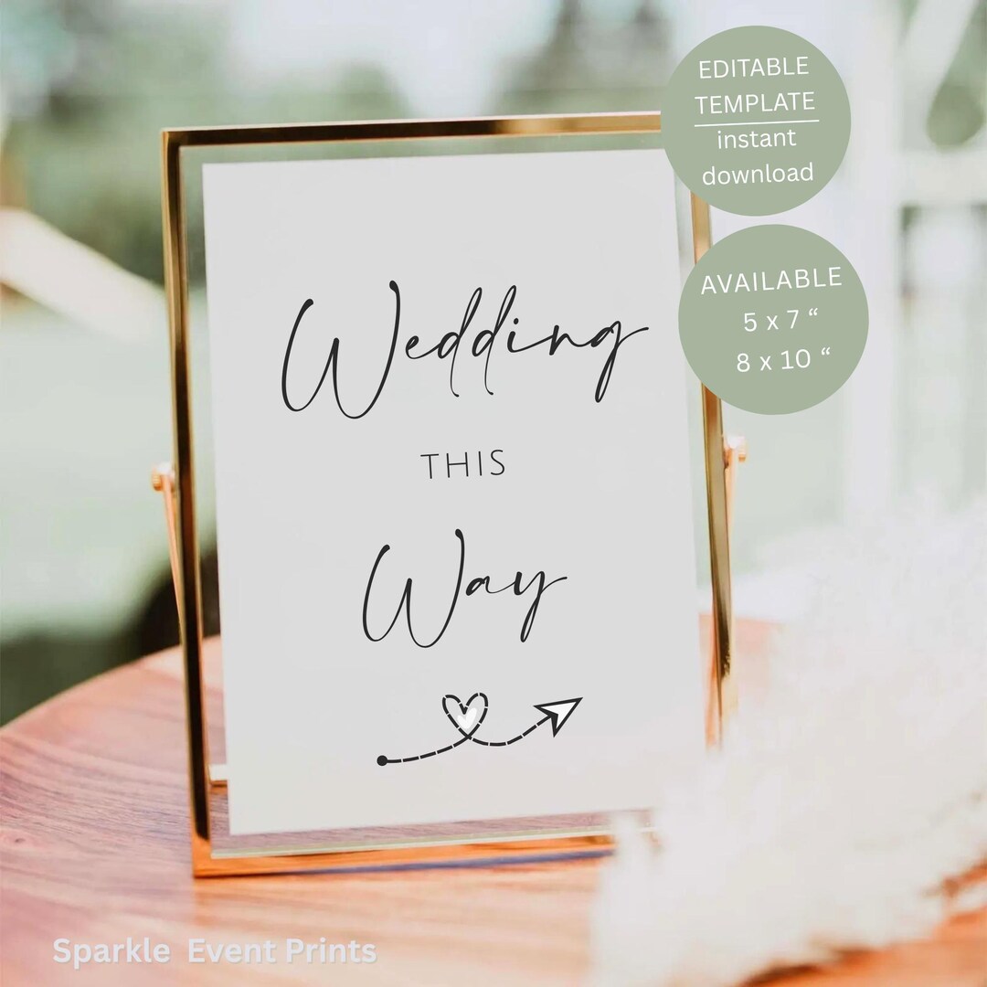 Minimalist Wedding This Way Sign, Printable Wedding Reception Direction ...