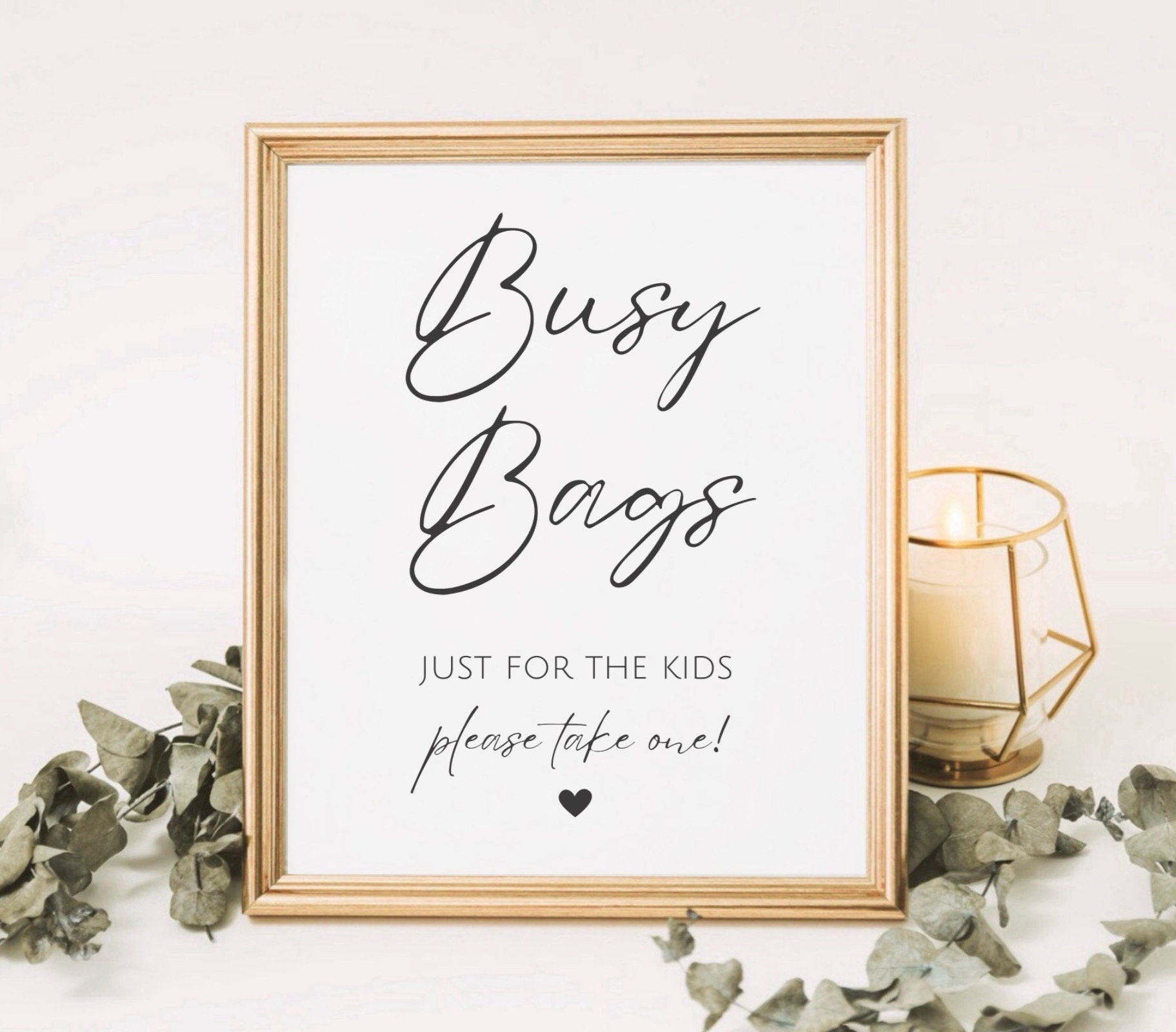 Busy Bags Sign, Just for the Kids Sign, Wedding Kids Table Sign ...