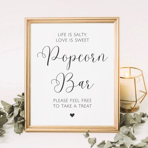 Minimalist Popcorn Bar Sign, Wedding Snack Bar Table Sign, Wedding Food ...