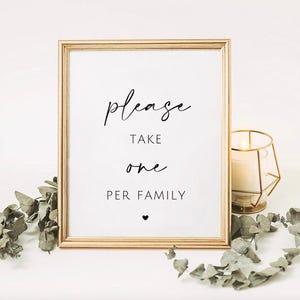 Please Take One per Family Sign, Wedding Welcome Bags Sign, Minimalist ...